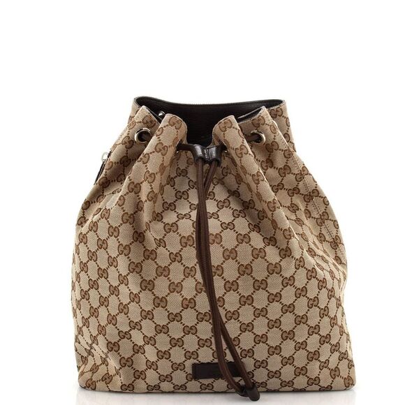Gucci | Bags | Gucci Drawstring Backpack Gg Canvas Medium Brown | Poshmark